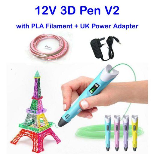 12V 3D Pen V2 with PLA Filament & Adapter - UK Plug
