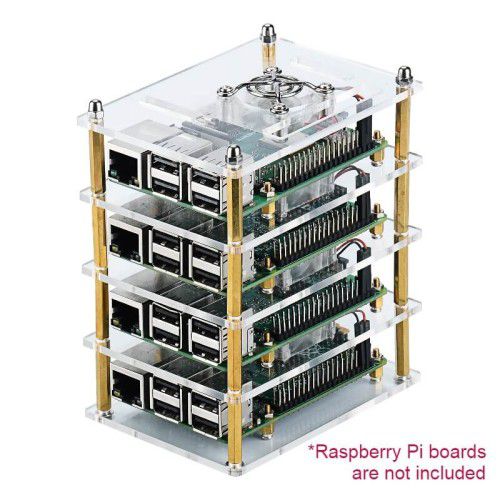 4 Layers Acrylic Cluster Case with Fan & Heatsink for RPi