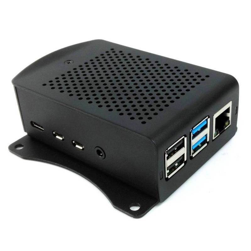 Aluminum RPi4 Case with FAN and Bracket - Black
