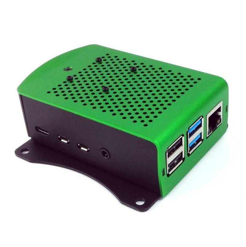 Aluminum RPi4 Case with FAN and Bracket - Green