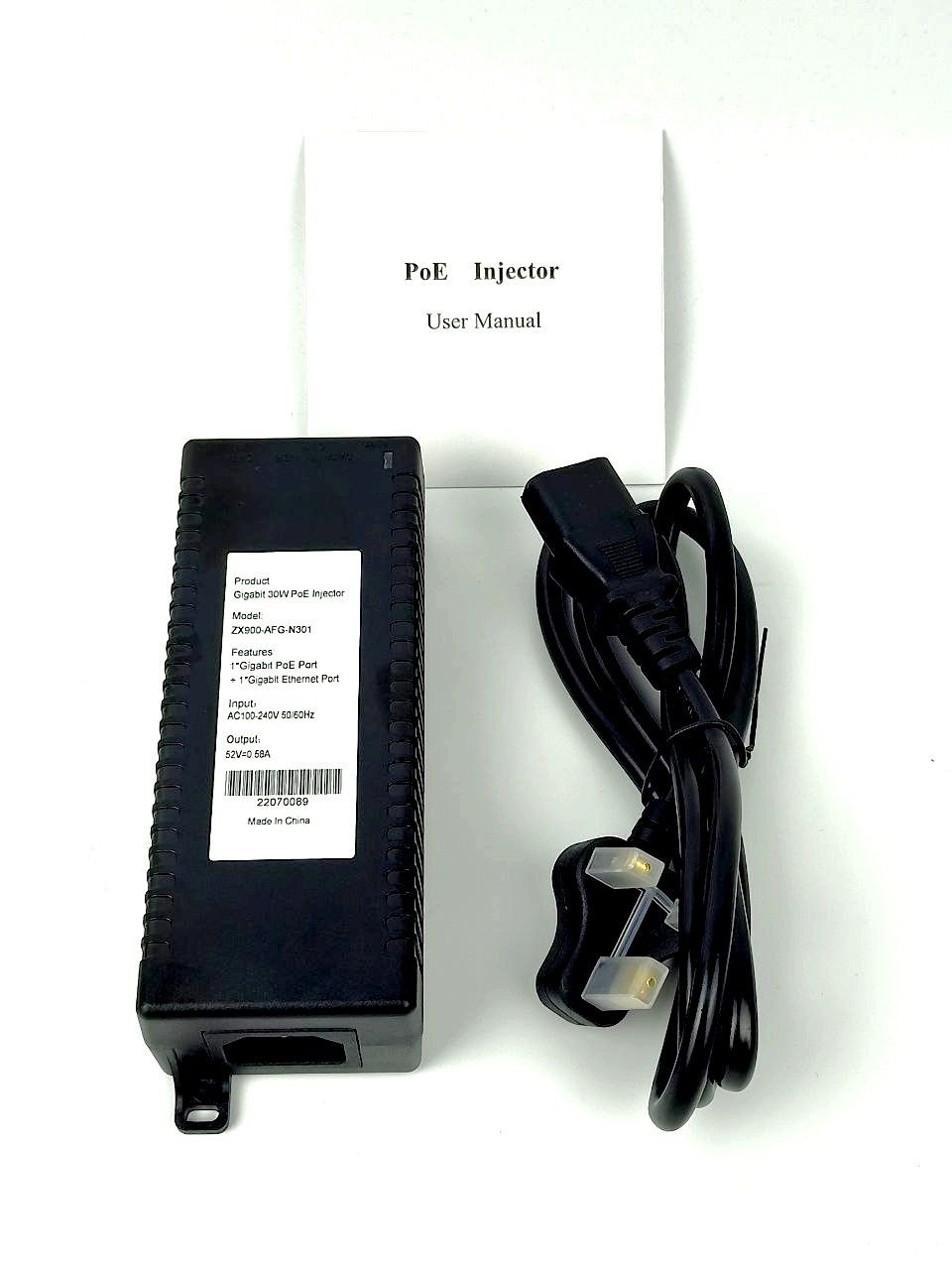 Gigabit PoE 52V 30W Adapter/Injector - UK Plug