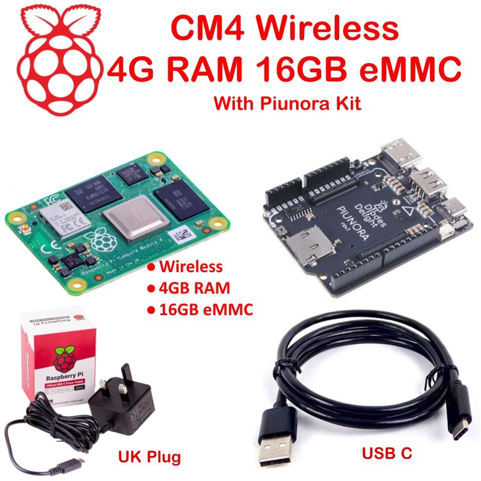 Raspberry Pi CM4 Wireless 4G RAM 16G eMMC with Piunora Kit