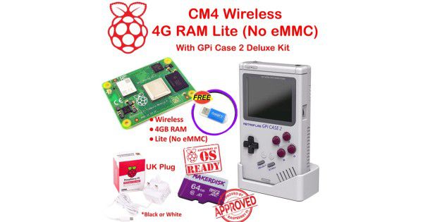 Raspberry Pi CM4 Wireless 4G RAM Lite (No eMMC) with GPi Case 2 Deluxe Kit