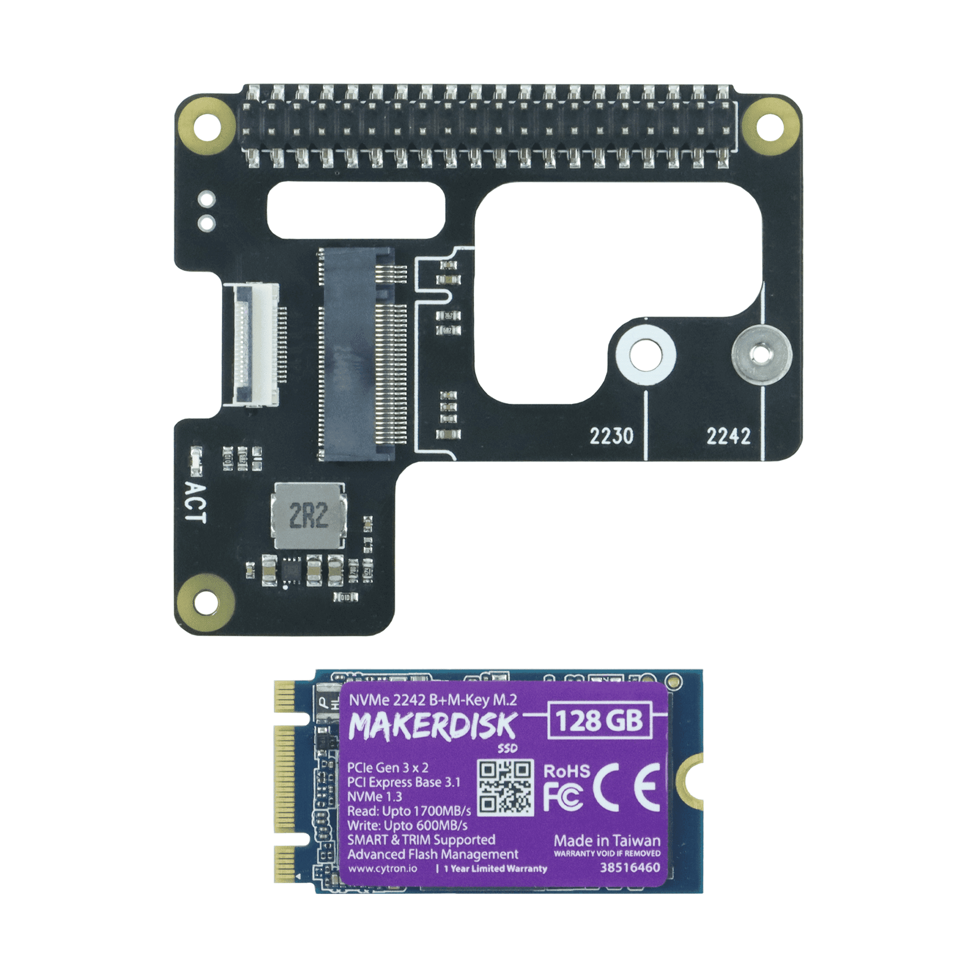 PCIe Hat for Raspberry Pi 5 with MakerDisk NVMe SSD
