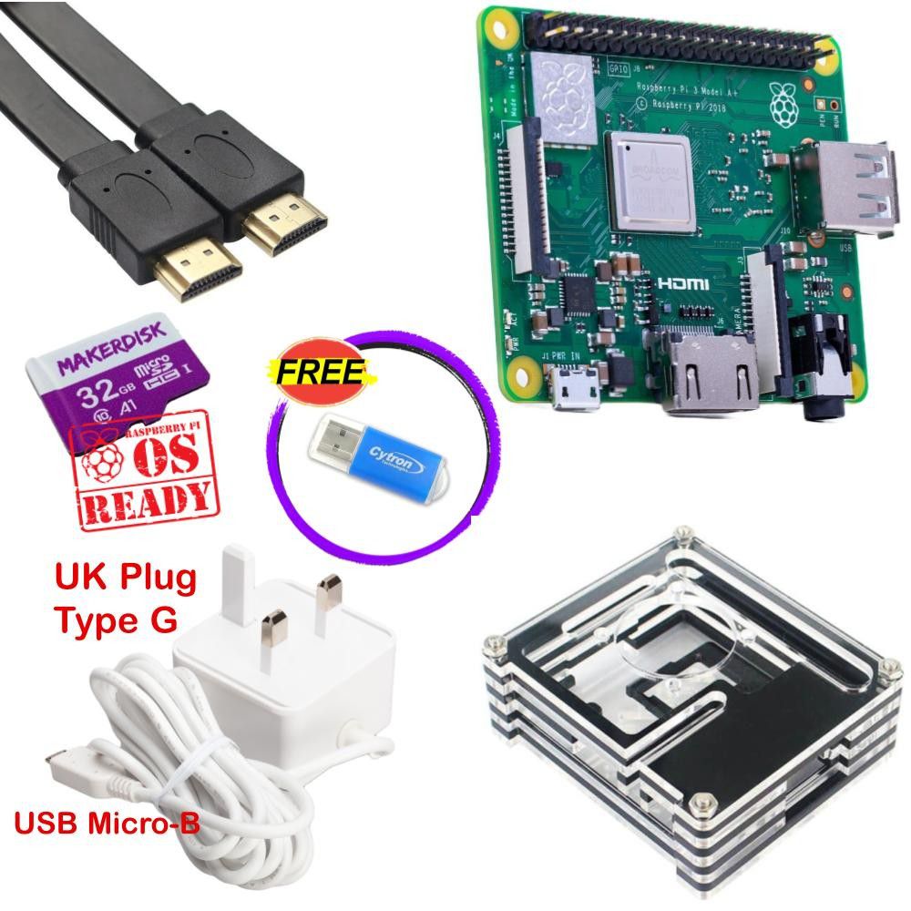 Raspberry Pi 3 Model A+ Basic Kit with Acrylic Case