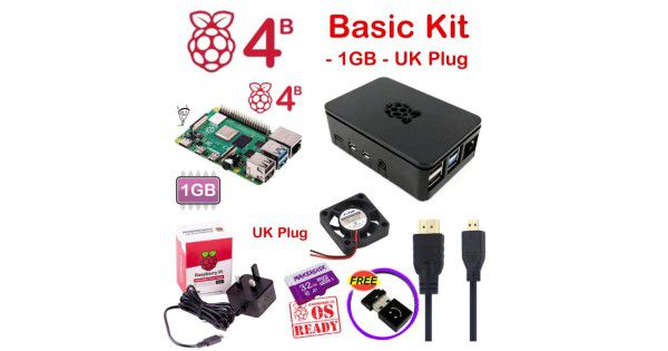 Raspberry Pi 4 Model B 1GB Basic Kit-UK Plug