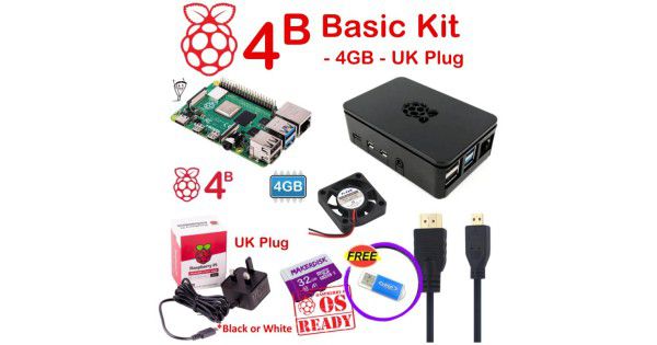 Raspberry Pi 4 Model B 4GB Basic Kit-UK Plug