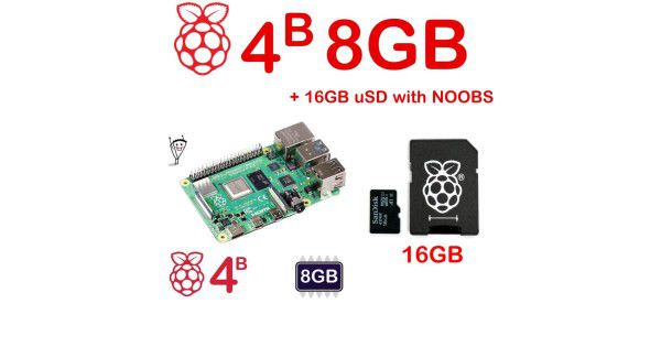 Raspberry Pi 4 Model B 8GB and 16GB microSD with NOOBS