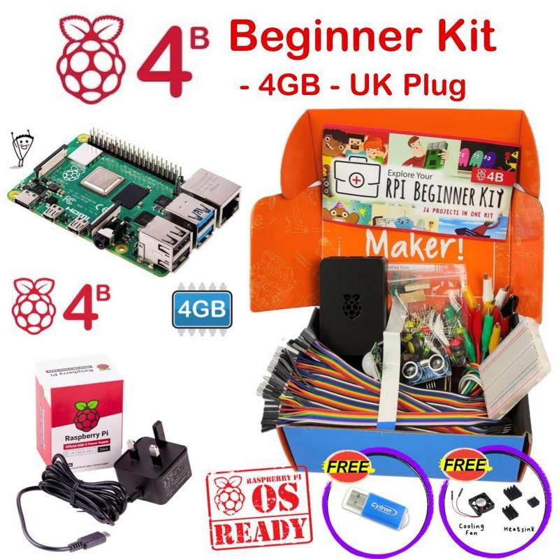 Raspberry Pi 4 Model B Beginner Kit-UK Plug