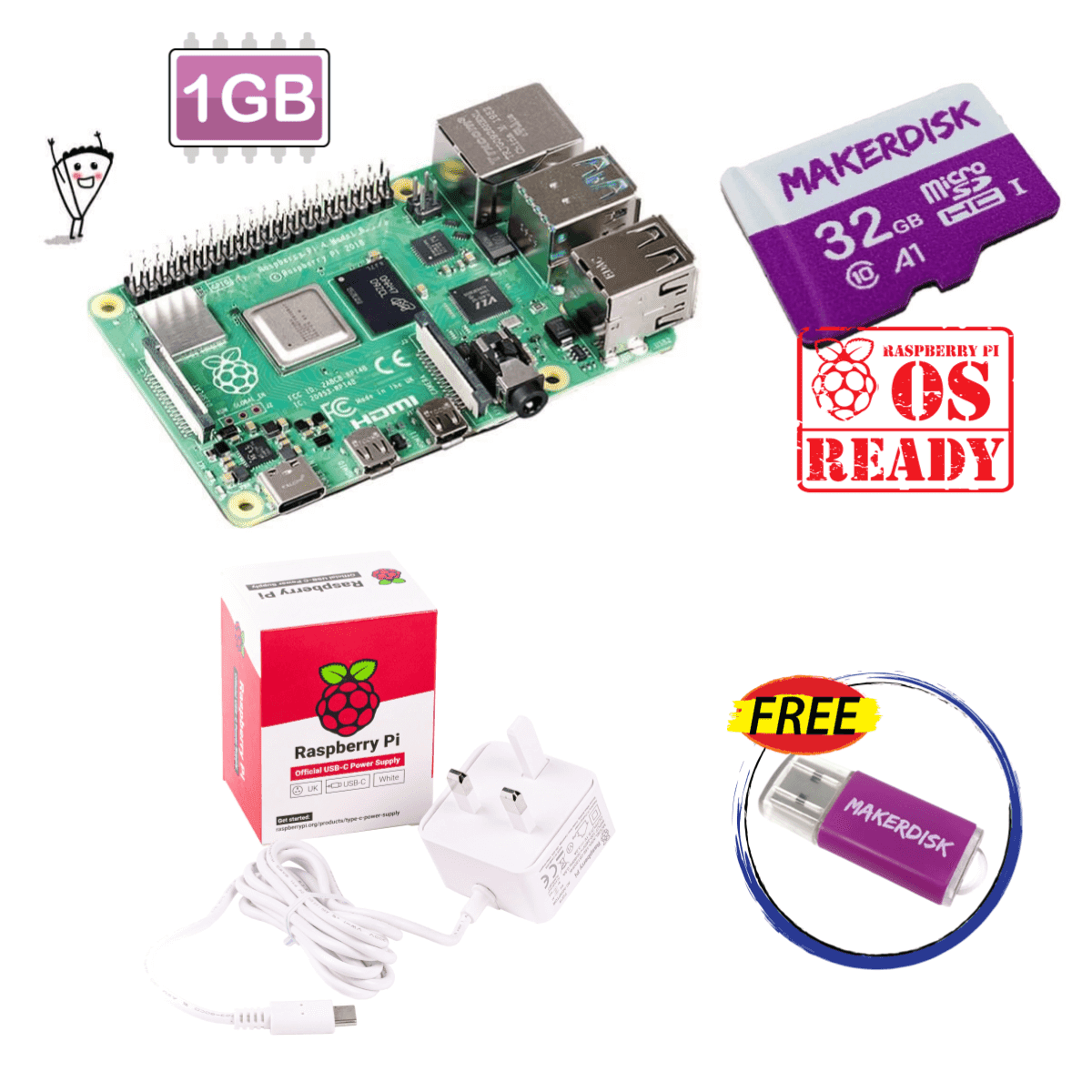 Raspberry Pi 4 Model B 1GB and Kits