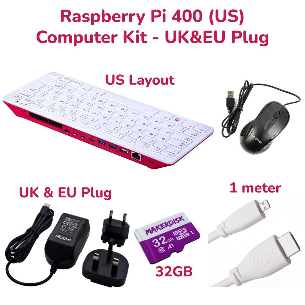 Raspberry Pi 400 Computer Kit - UK&EU Power Plug