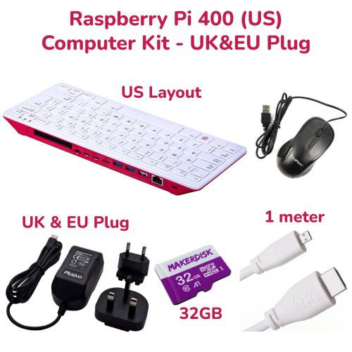 Raspberry Pi 400 Computer Kit - UK&EU Power Plug