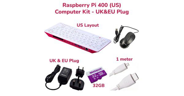 Raspberry Pi 400 Computer Kit - UK&EU Power Plug