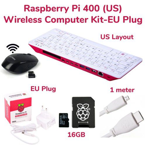 RPi 400 Wireless Computer Kit-US Layout & EU Power Plug