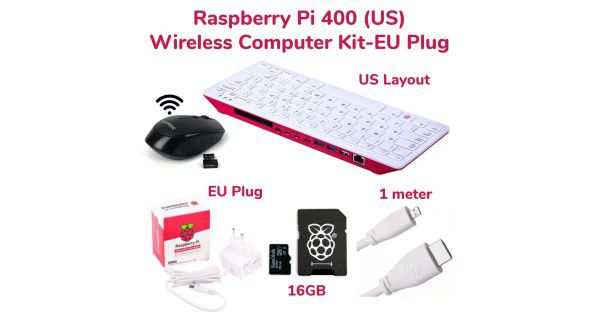 RPi 400 Wireless Computer Kit-US Layout & EU Power Plug