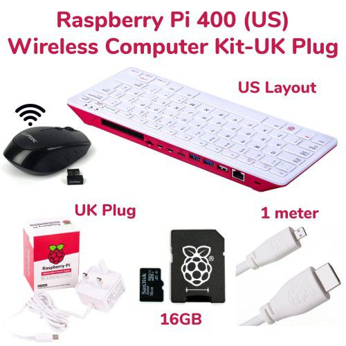 RPi 400 Wireless Computer Kit-US Layout & UK Power Plug