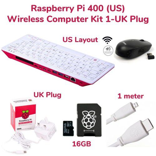 RPi 400 Wireless Computer Kit 1-US Layout & UK Power Plug