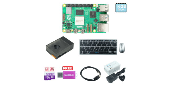 Wireless Computer Kit for Raspberry Pi 5 16GB - UK Plug