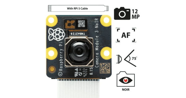 Raspberry Pi Camera Module 3 (NoIR 75°) with 30cm RPi 5 CSI Cable