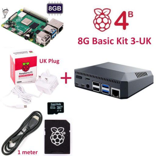RPi 4B 8G Basic Kit 3-UK Plug(w RPI4B8G)