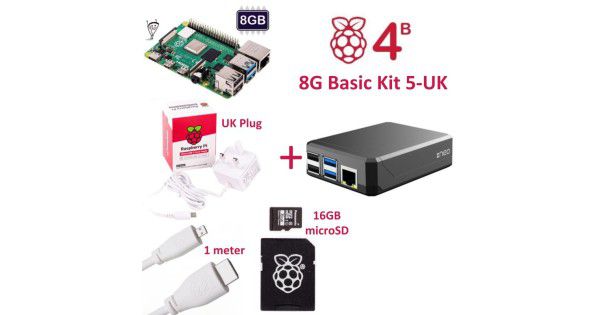 RPi 4B 8G Basic Kit 5-UK Plug(w RPI4B8G)