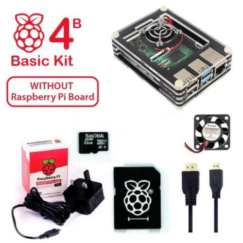 RPi 4B Basic Kit UK Plug - Acrylic Case (w/o Raspberry Pi)