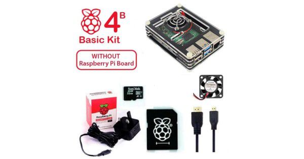 RPi 4B Basic Kit UK Plug - Acrylic Case (w/o Raspberry Pi)