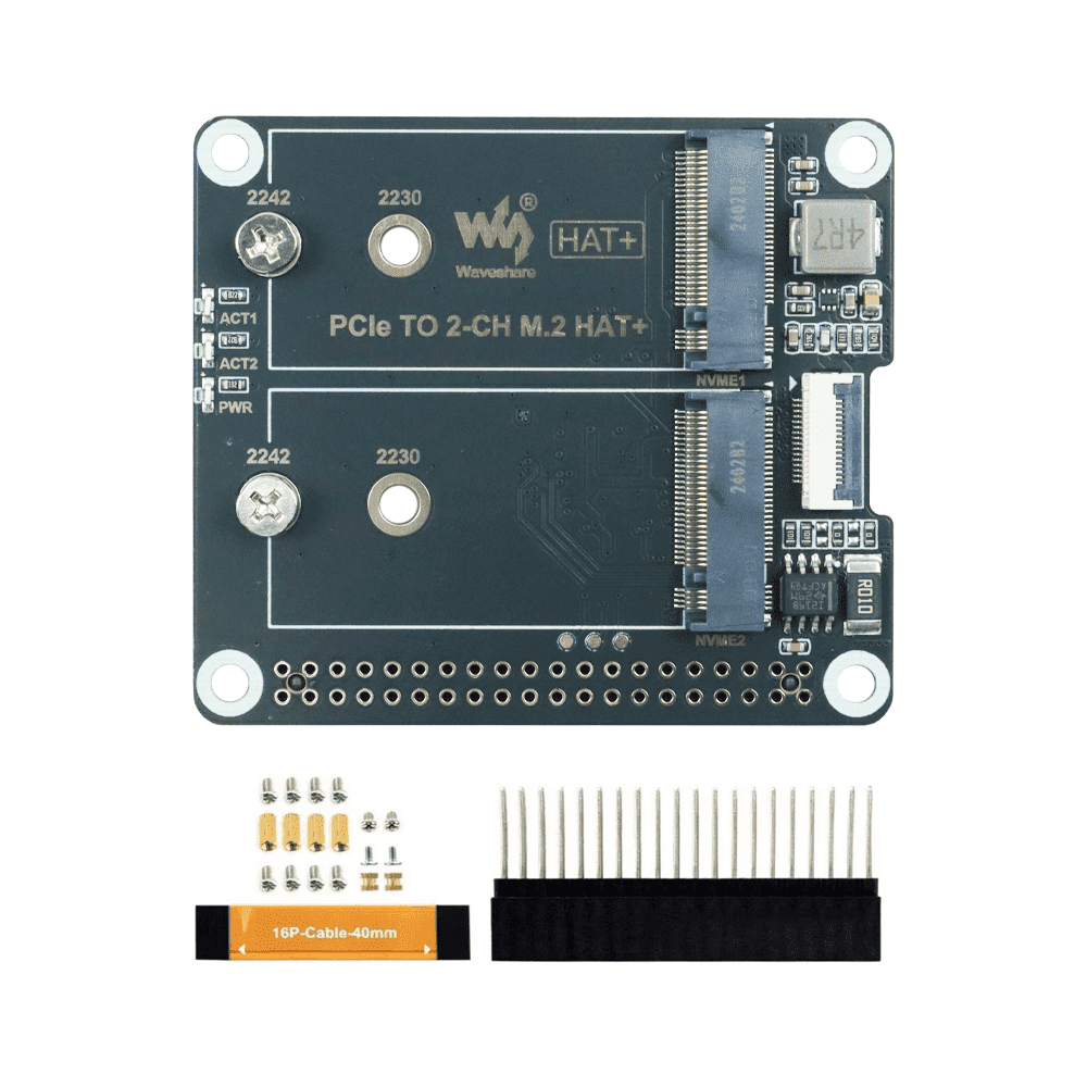 PCIe to 2-CH M.2 HAT for Raspberry Pi 5