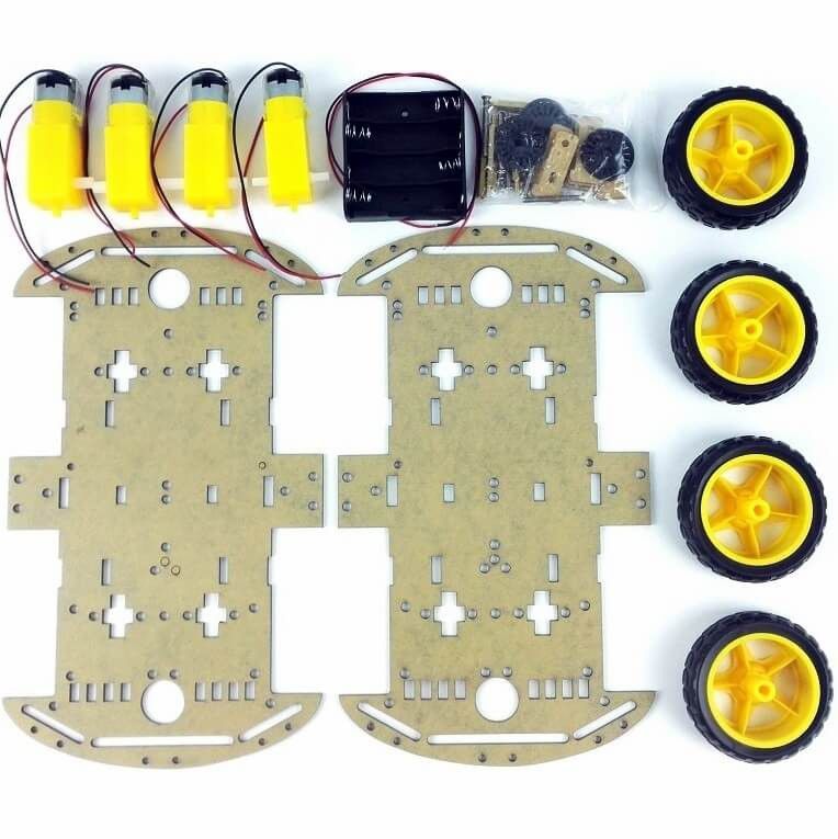 4 Wheels Robot Base with 2 Black Acrylic