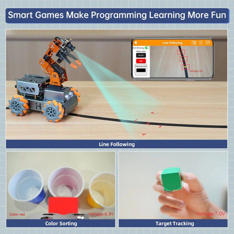 MasterPi AI Vision Robot Arm พร้อมล้อ Mecanum สำหรับ Raspberry Pi 5