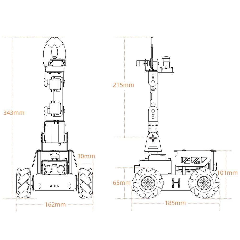 MasterPi AI Vision Robot Arm พร้อมล้อ Mecanum สำหรับ Raspberry Pi 5