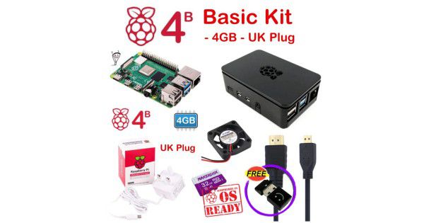 Raspberry Pi 4 Model B 4GB Basic Kit-UK Plug
