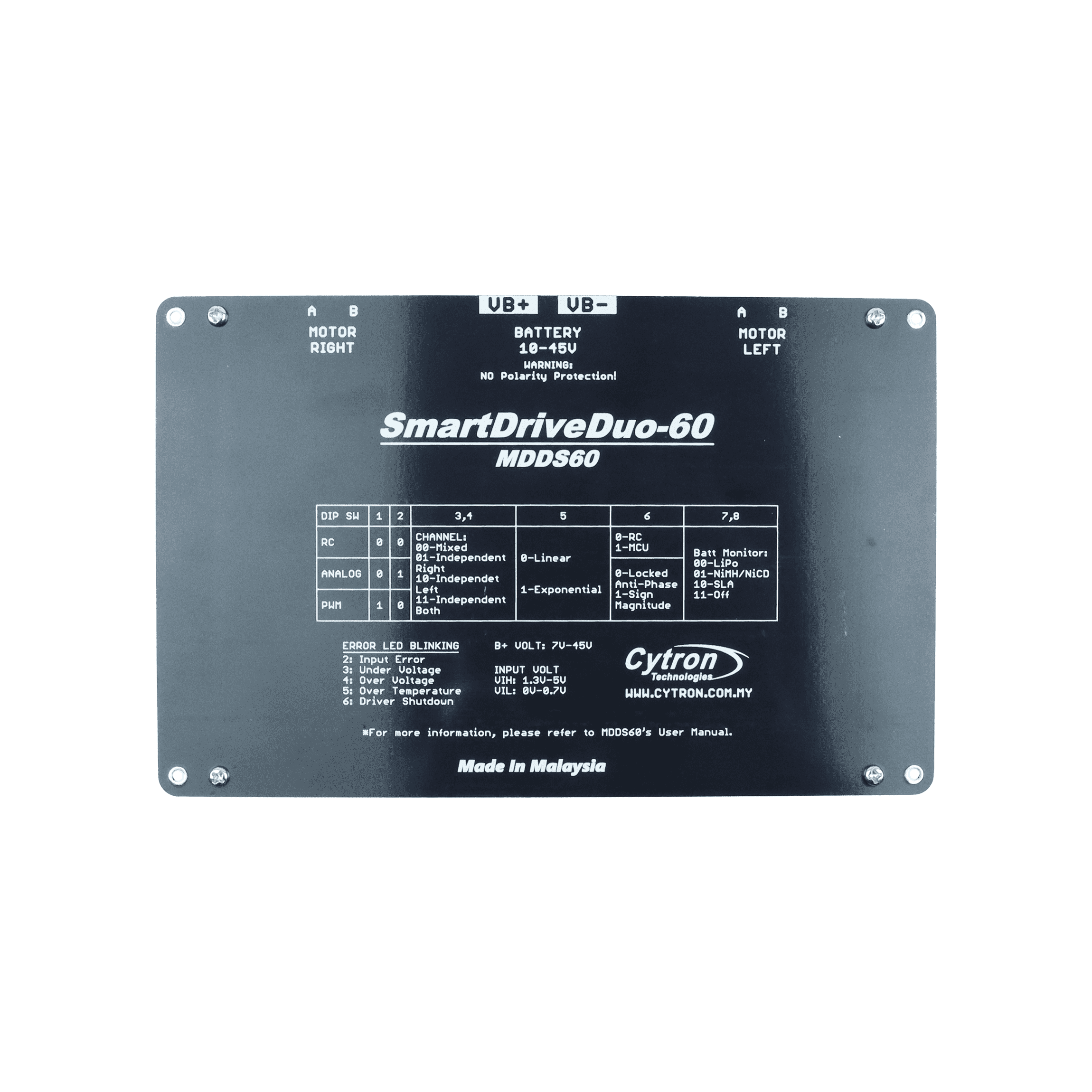 60Amp 7V-45V SmartDrive DC Motor Driver (2 Channels)