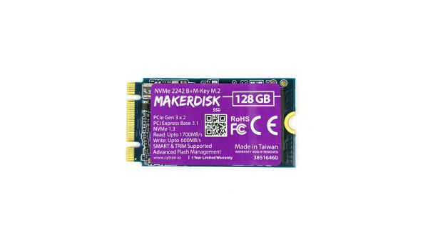 NVMe 2242 B+M-Key MakerDisk SSD - 128GB (with Raspberry Pi OS)