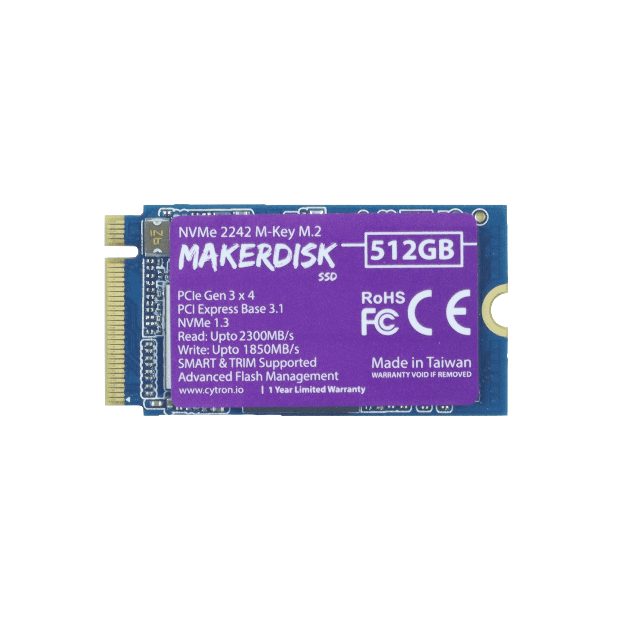 NVMe 2242 B+M-Key MakerDisk SSD - 128GB (with Raspberry Pi OS)