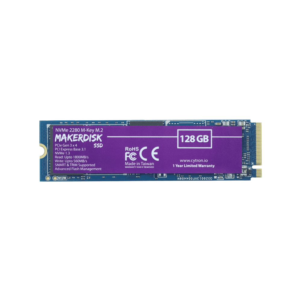 NVMe M.2 2280 M-Key MakerDisk SSD - 128GB (Preloaded with RPi OS) NVMe M.2 2280 M-Key MakerDisk SSD - 128GB (Preloaded with RPi OS)