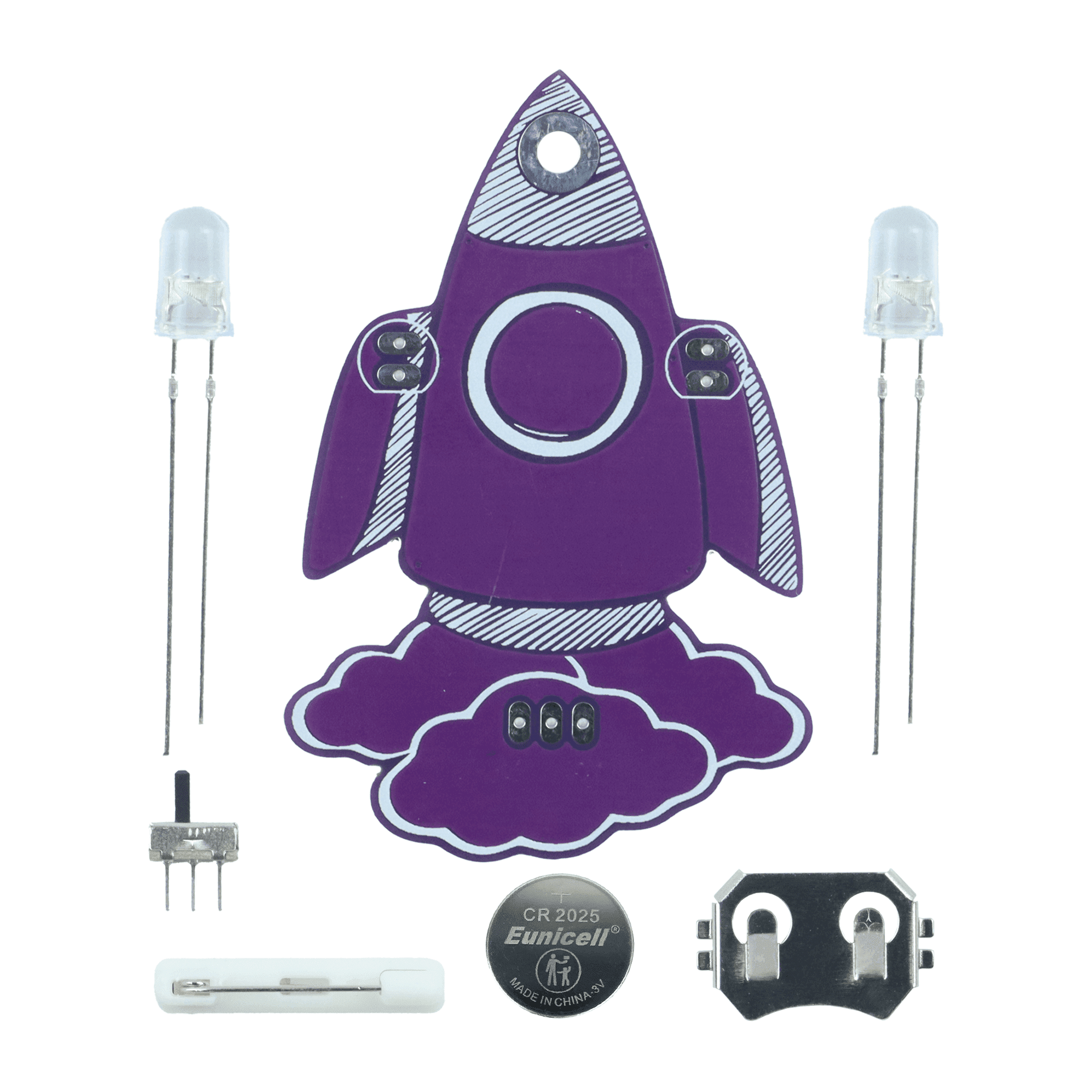 Rocket PCB Badge with LED & Pin