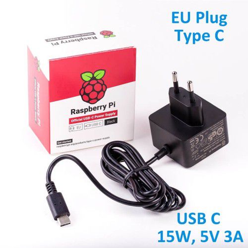 Official RPi 15W (5V/3A) PSU USB C EU Plug-Black