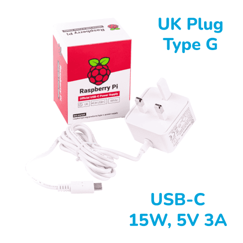 Raspberry Pi 15W (5V/3A) PSU USB-C UK Plug-White