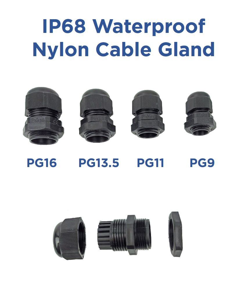 IP68 Water Proof Nylon Cable Gland - Black