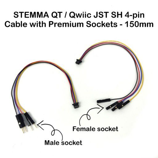 STEMMA QT / Qwiic JST SH 4-pin Cable with Premium Sockets - 150mm