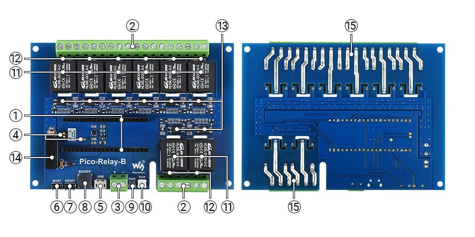 Industrial 8-Channel Relay Module for Raspberry Pi Pico