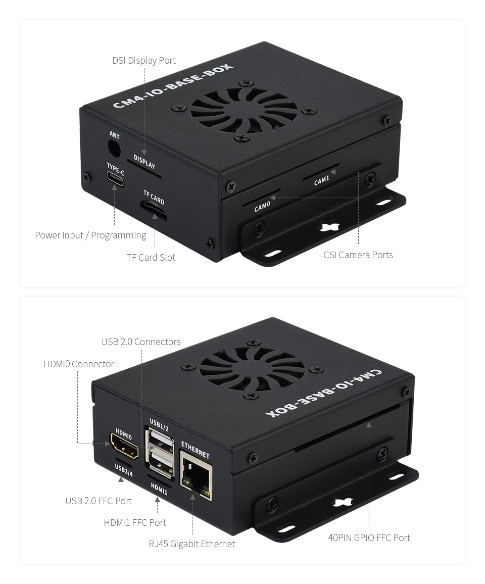 Mini Base (A) Board and Metal Case for Raspberry Pi CM4 and Kits