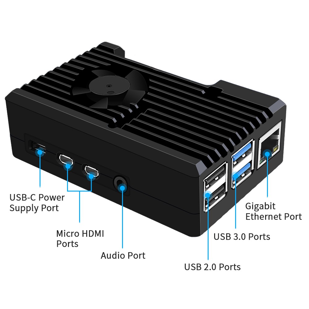 Armor Case V2.0 with Fan for Raspberry Pi 4B - Black