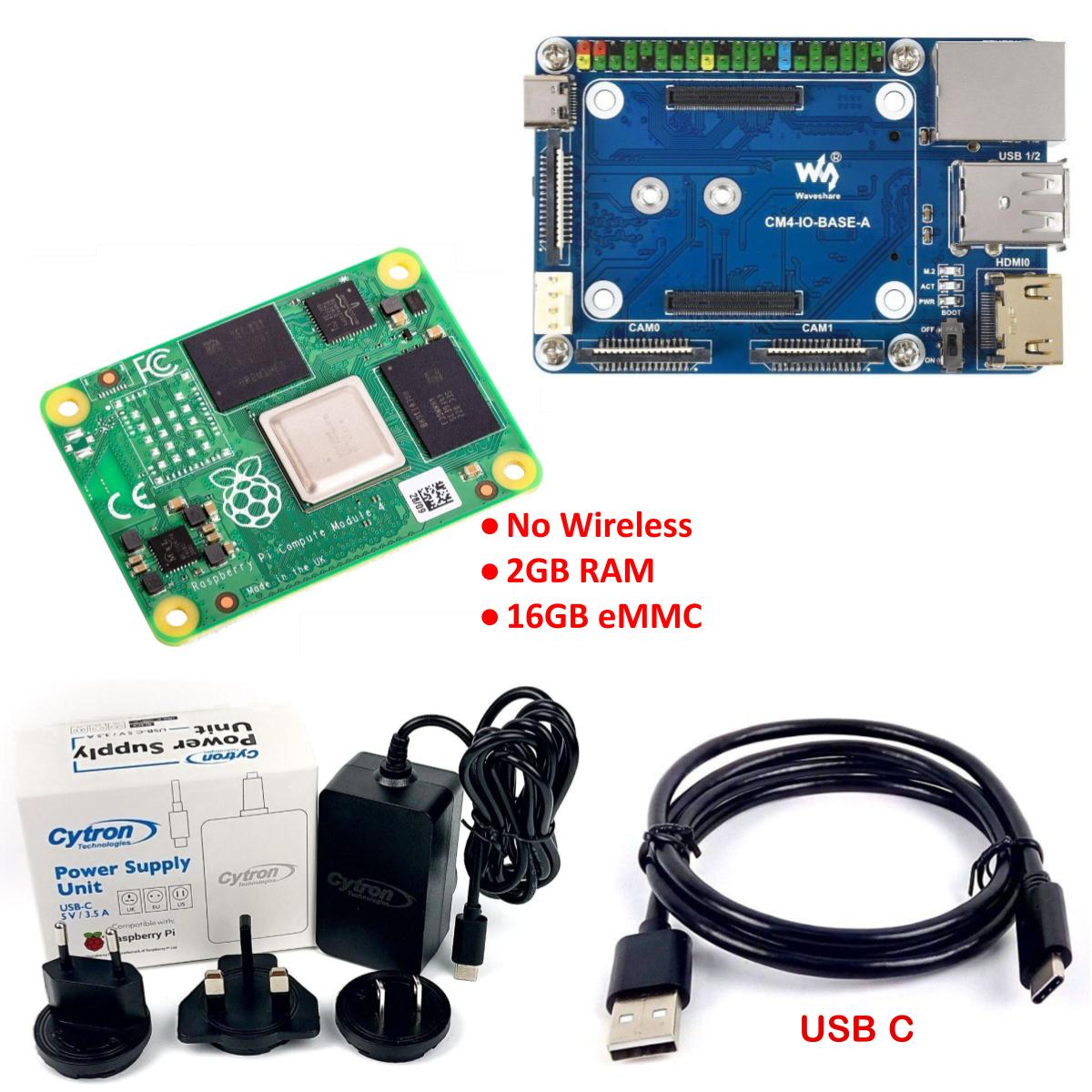 Raspberry Pi CM4 No Wireless 2GB RAM 16GB eMMC and Kits