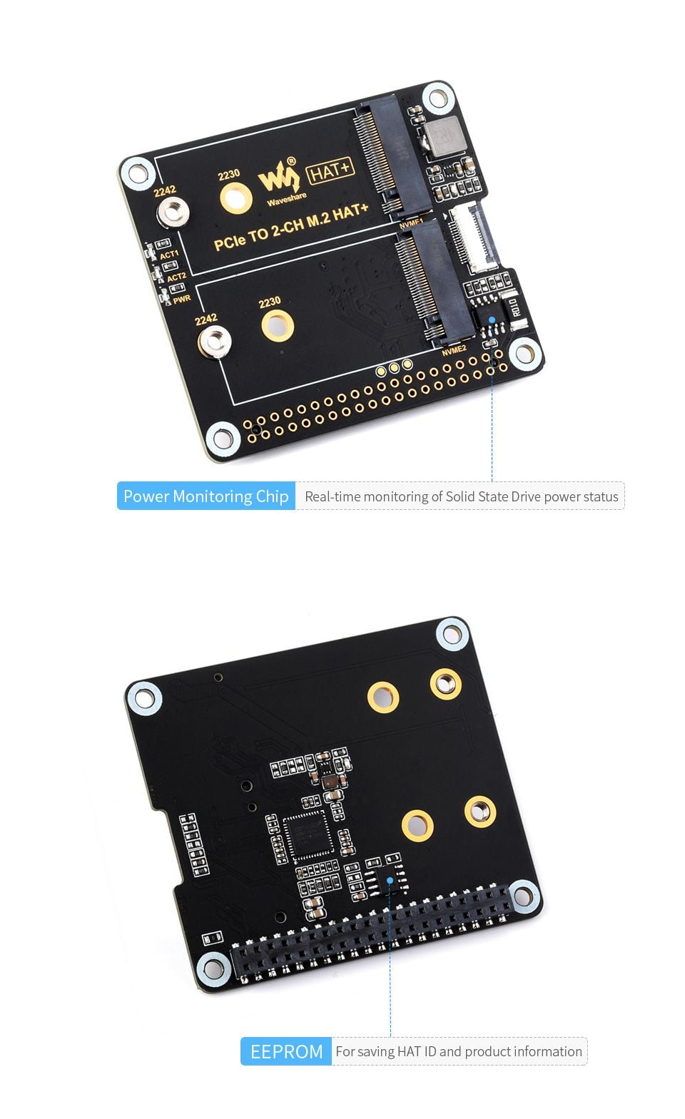 PCIe to 2-CH M.2 HAT for Raspberry Pi 5