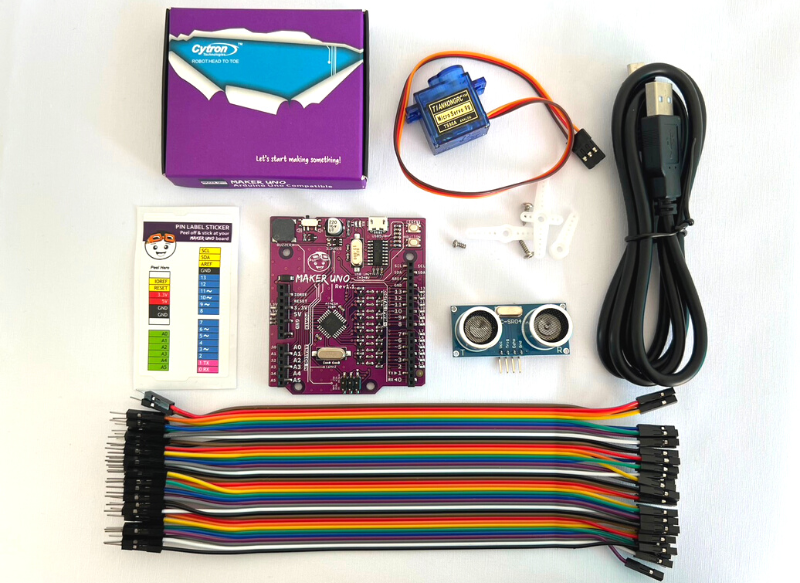 DIY Smart Dustbin using Maker UNO & Ultrasonic Sensor