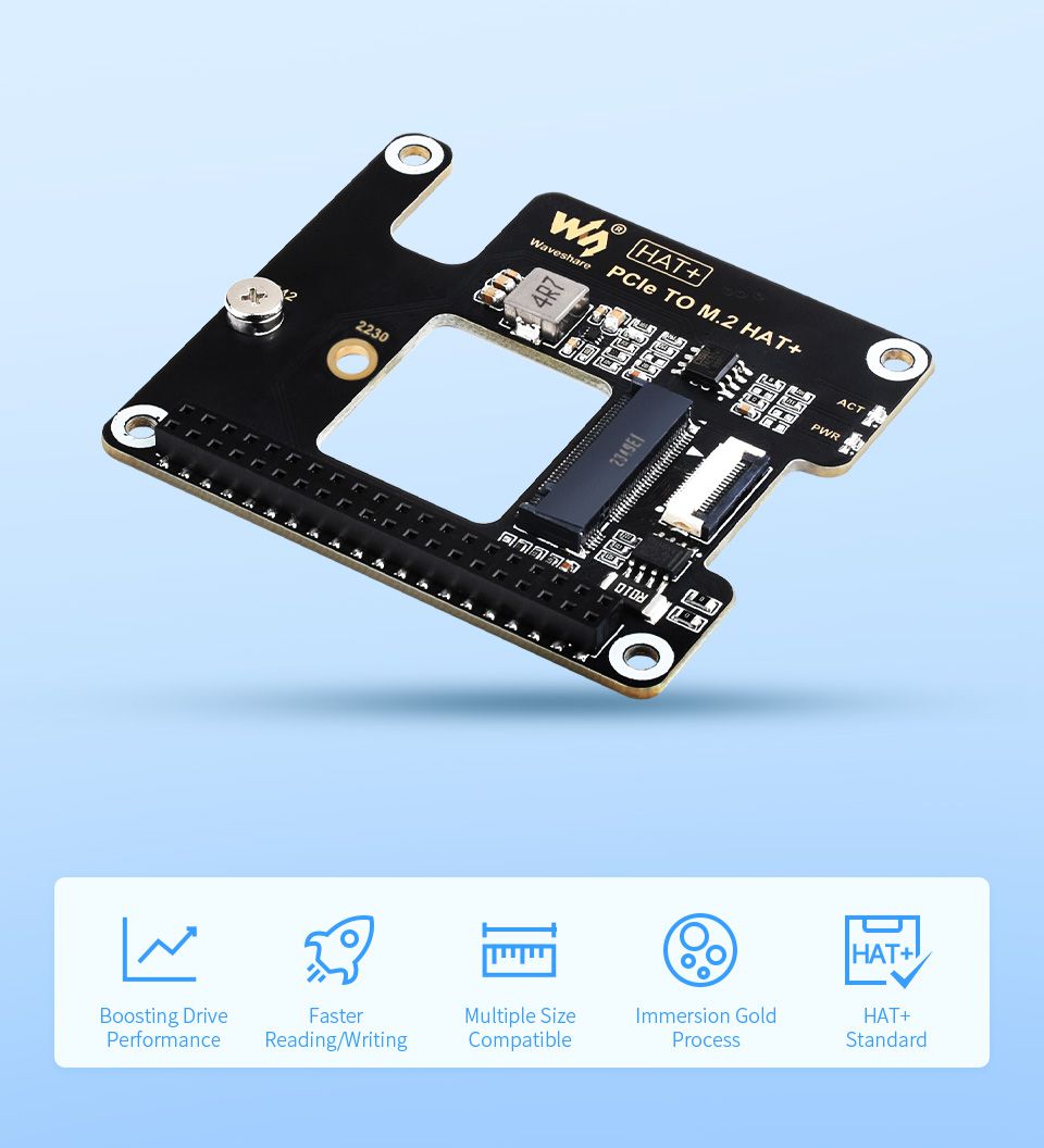 PCIe M.2 M-Key HAT+ for Raspberry Pi 5