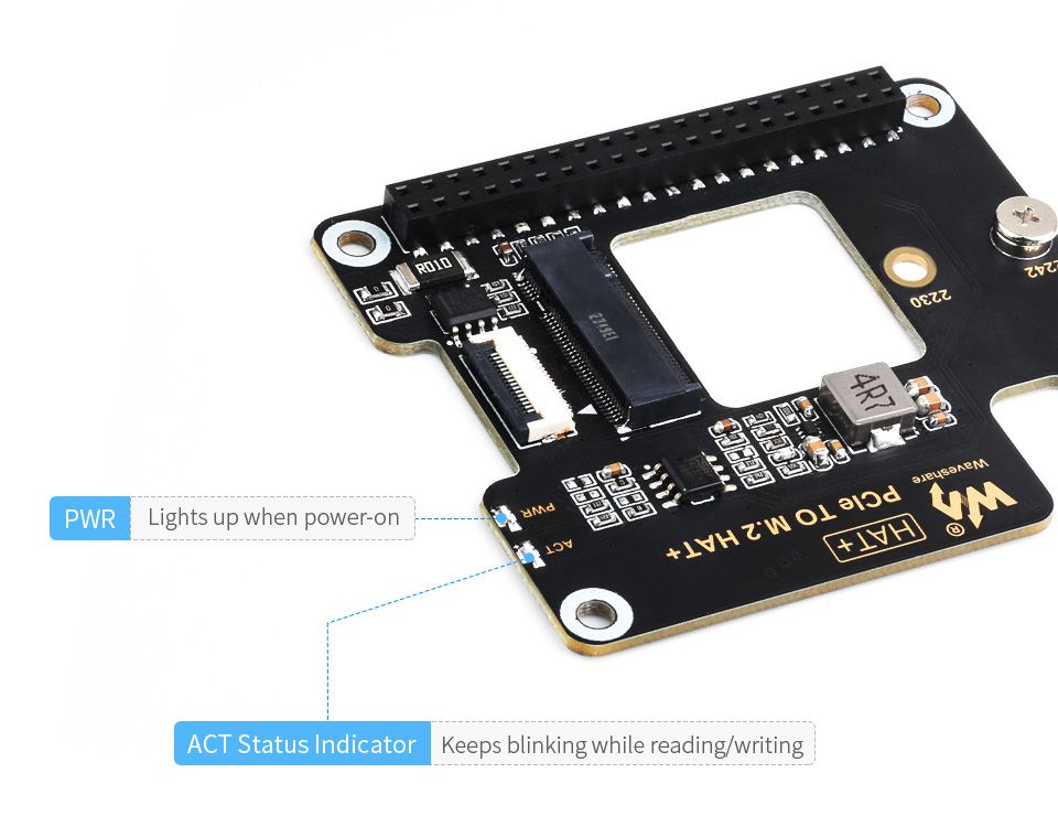PCIe M.2 M-Key HAT+ for Raspberry Pi 5