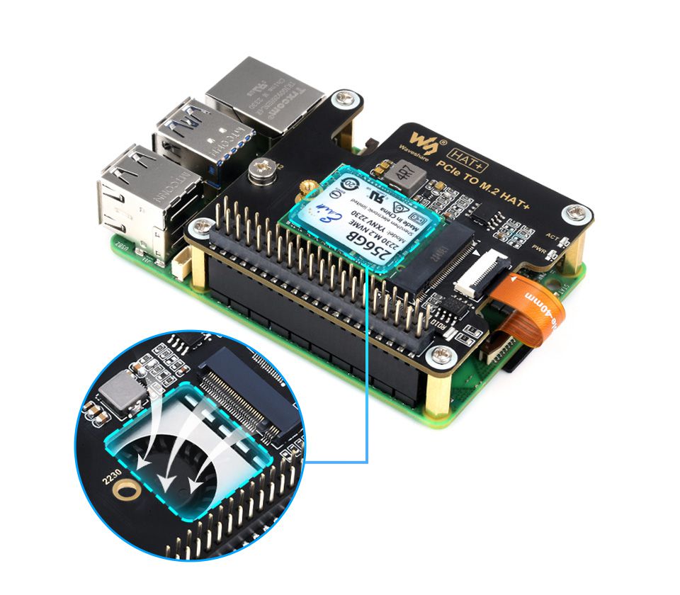 PCIe M.2 M-Key HAT+ for Raspberry Pi 5